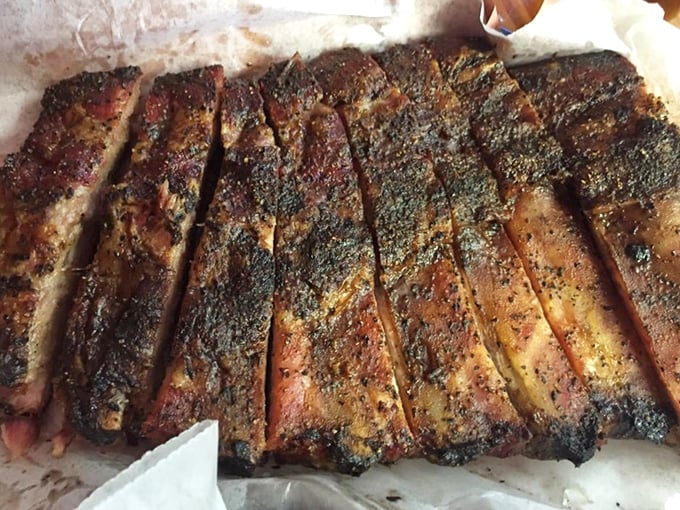 These ribs aren't "falling off the bone"—they're perfectly cooked with that ideal resistance that makes true barbecue aficionados swoon.