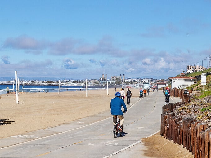 The Strand bike path—where calories burned equal memories earned, and everyone's fitness level is "I can pedal to ice cream."