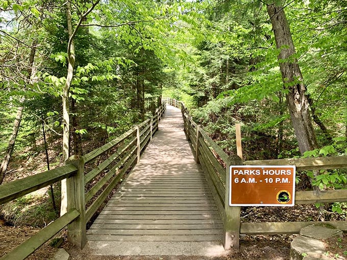 Park hours posted at dawn's early light – because even Mother Nature needs to know when she's officially on the clock.