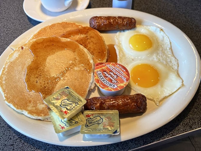 Golden pancakes, perfectly fried eggs, and crispy bacon prove that breakfast perfection never goes out of style.