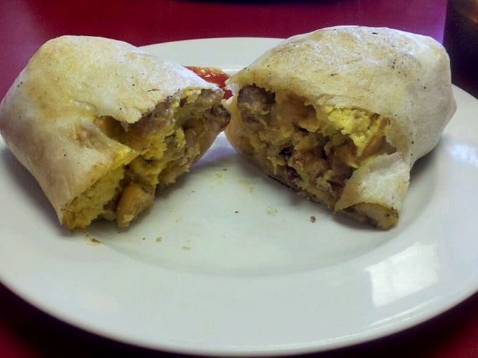 The star of the show in all its glory – a breakfast burrito that doesn't need Instagram filters to make your stomach applaud.