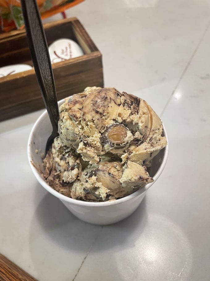 This isn't just ice cream; it's Ohio in a cup. Chunks of chocolate and peanut butter unite in creamy harmony.