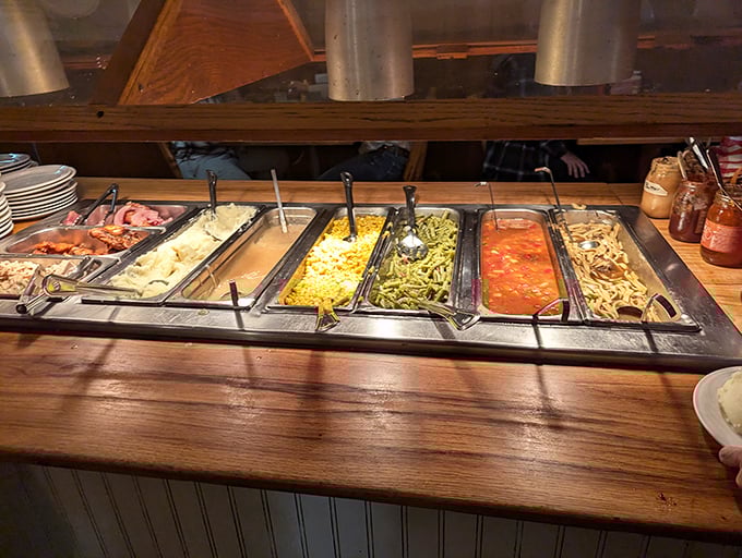 The buffet line-up reads like a greatest hits album of Midwestern cuisine—each steaming tray a different track on the soundtrack of comfort.