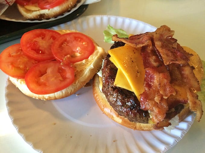 This hearty bacon cheeseburger stacks juicy beef, melted cheddar, crisp bacon, and fresh toppings for a classic bite.