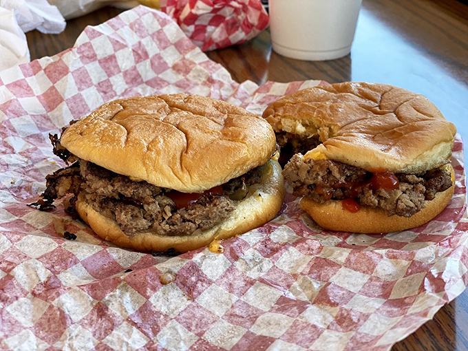 Behold the stars of the show—smashed to perfection with crispy edges that would make any burger aficionado weak at the knees.