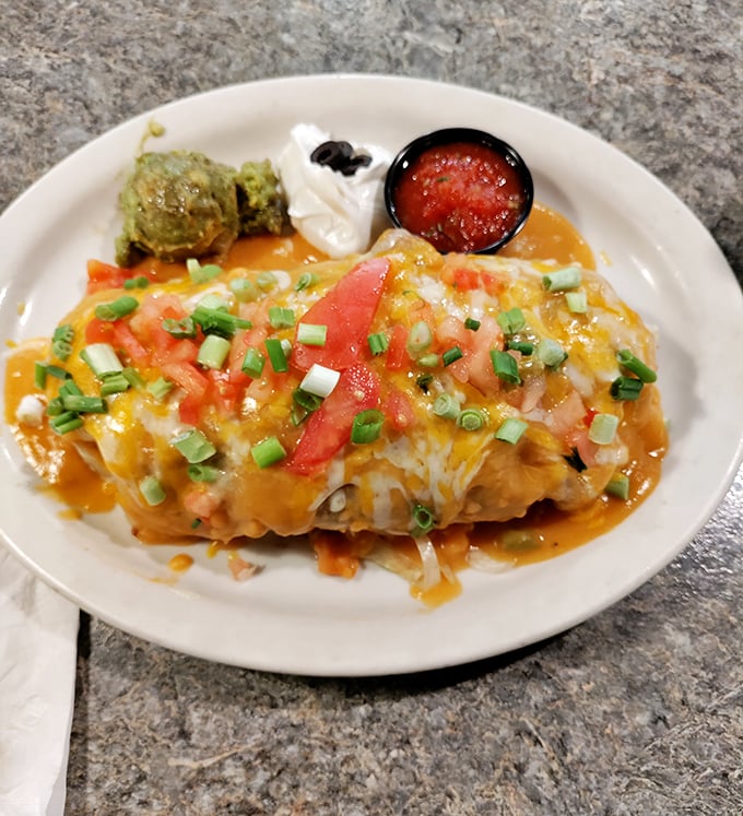 Behold the legendary Burrito Grande—architectural marvel, hunger vanquisher, and reason enough to extend your California road trip by 100 miles.