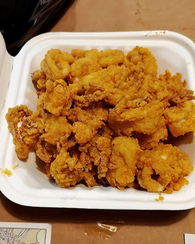 Golden, crispy calamari that shatters with each bite—the kind that makes you wonder why anyone bothers with fancy appetizers when perfection is this simple.
