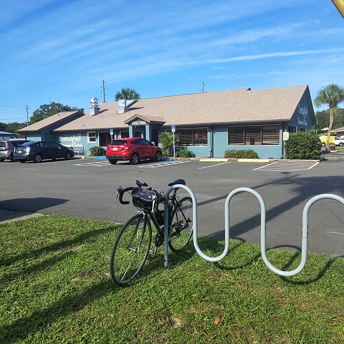 Bicycles and breakfast spots – the perfect small-town pairing at this blue-hued local eatery where calories don't count if you pedal them off.