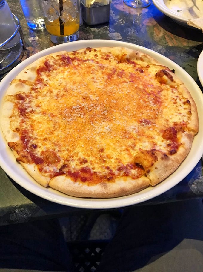 Behold the star of the show—a cheese pizza that achieves that mythical balance of crispy-yet-chewy crust, tangy sauce, and cheese melted to golden perfection.