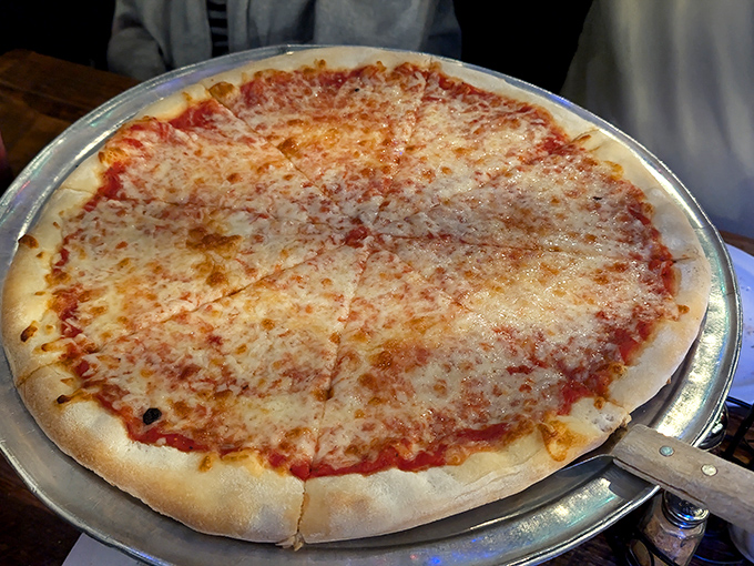 Behold the holy grail—a cheese pizza so perfectly balanced it makes you question why you ever needed toppings in the first place.