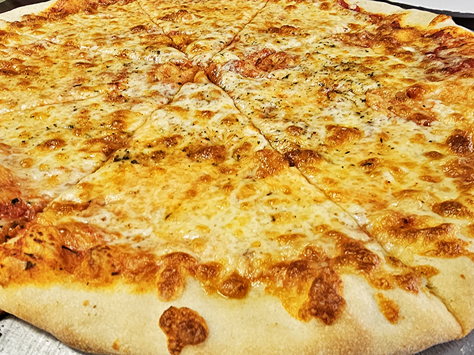 Behold the star attraction: a cheese pizza so perfectly simple yet transcendent it makes you question why anyone would ever add toppings.