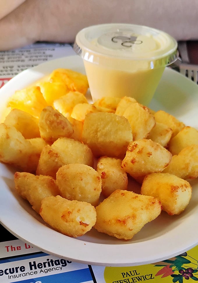 Wisconsin's golden treasures! These cheese curds aren't just fried—they're transformed into crunchy-on-the-outside, gooey-on-the-inside miracles.