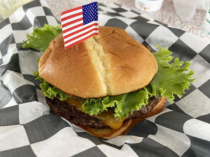 Patriotism never tasted so good! This perfect burger with its flag garnish is practically your civic duty to devour.