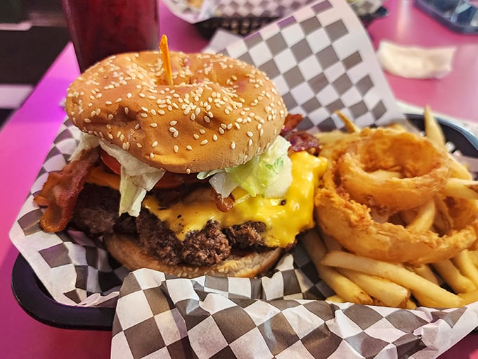 Behold, the burger that launched a thousand road trips. That melty cheese cascading over the patty is performing what can only be described as a flavor symphony.