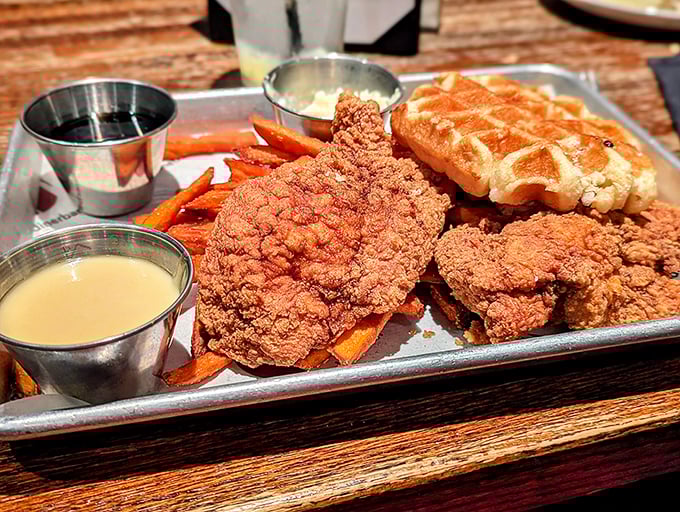 Chicken and waffles: where Southern comfort meets Pennsylvania hospitality. That golden-fried chicken perched atop a Belgian waffle is the food equivalent of a warm hug.