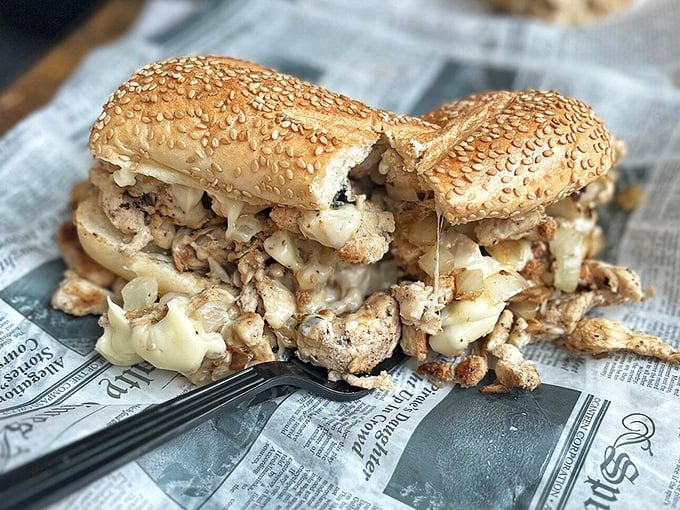 This chicken cheesesteak isn't just playing in the sandwich major leagues – it's batting cleanup and hitting home runs with every gooey, savory bite.