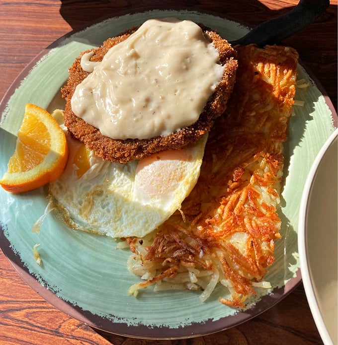 Chicken fried steak that's worth crossing county lines for—crispy coating, tender meat, and gravy that should be classified as a controlled substance.