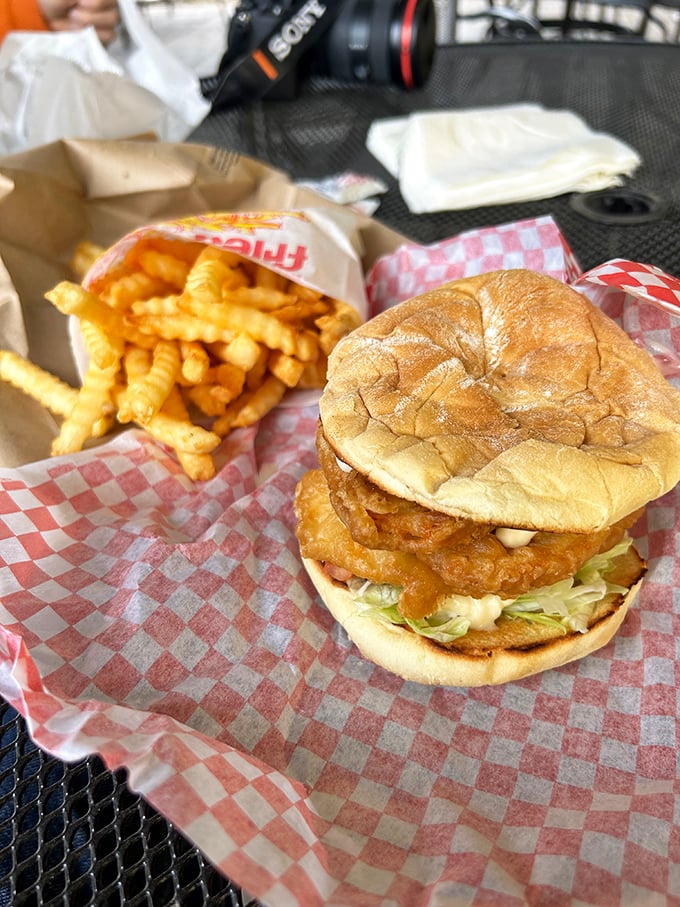 Golden-fried perfection nestled in a soft bun. This chicken tenderloin sandwich isn't trying to impress Instagram—it's too busy impressing your taste buds.