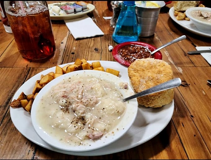Behold the legendary chicken and dumplings – a creamy constellation of tender chicken and pillowy dumplings that's worth the drive from anywhere in Missouri.