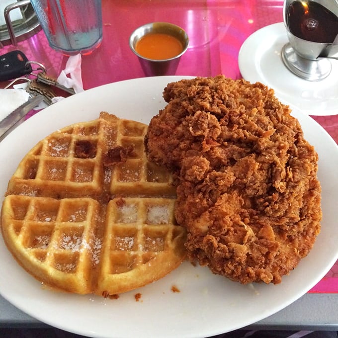 The legendary chicken and waffles—where sweet meets savory in a romance more compelling than any beach read. Worth every calorie and food coma.