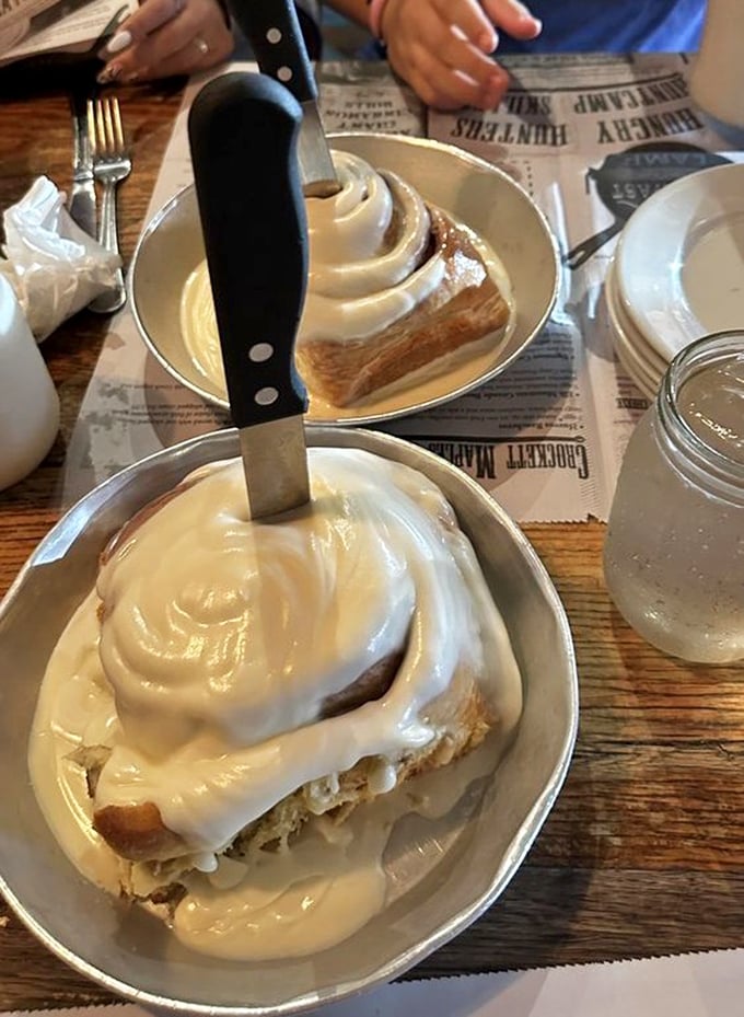 The legendary cinnamon rolls live up to their "Giant" billing—these magnificent creations are what would happen if a pastry chef dreamed in Dolly Parton proportions.