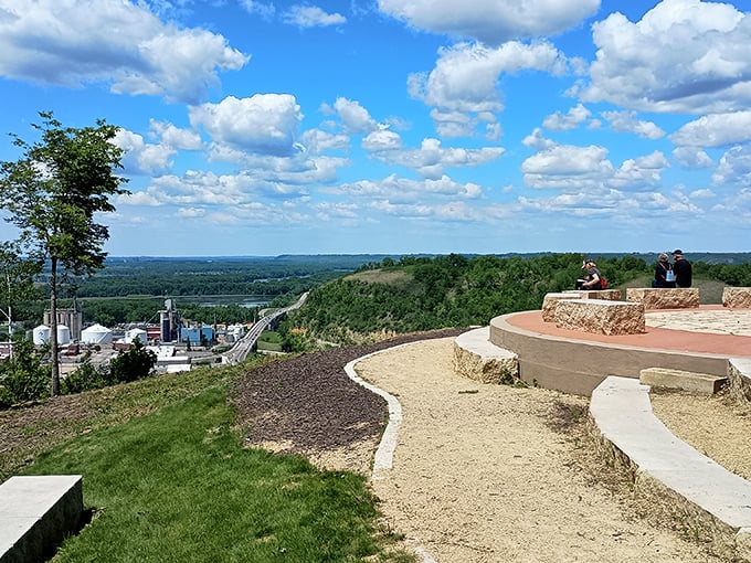 From this scenic overlook, the Mississippi Valley unfolds like nature's IMAX – no 3D glasses required for this spectacular show.