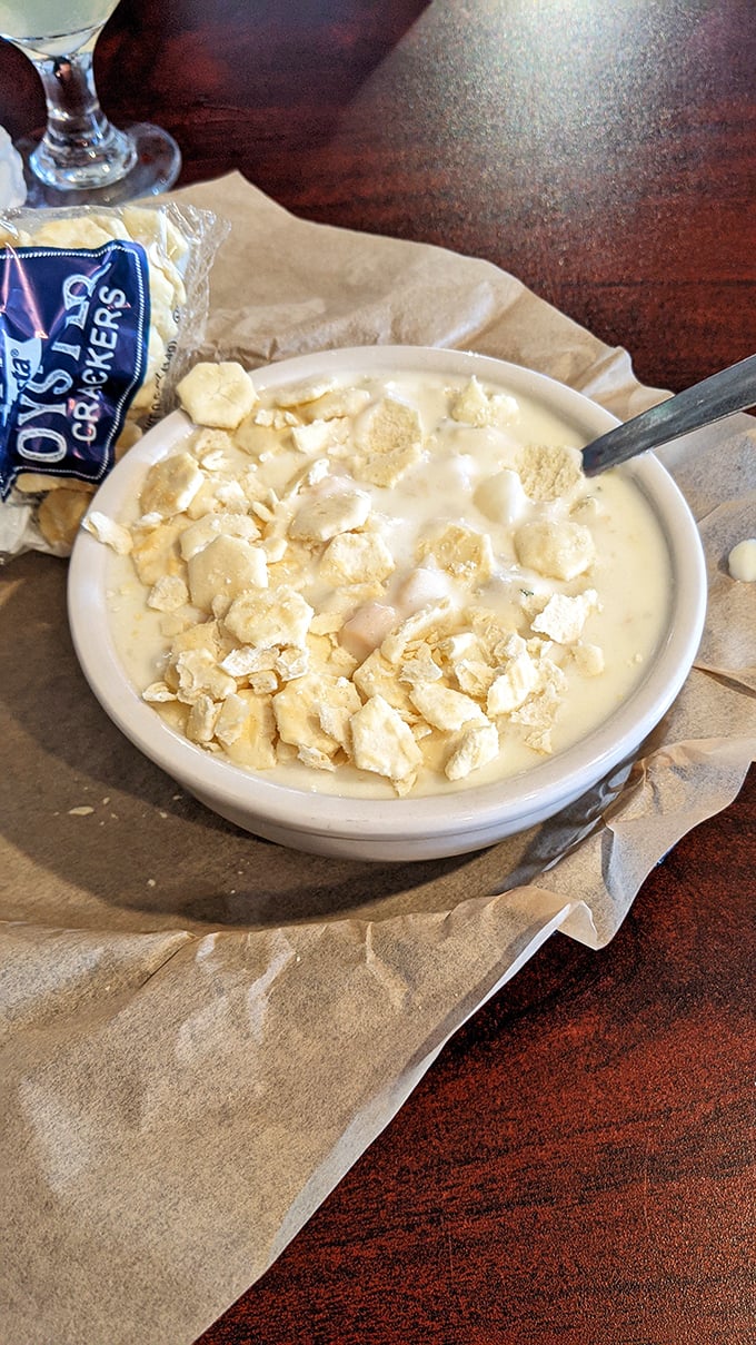 This isn't just clam chowder—it's a creamy bowl of comfort topped with oyster crackers that brings the ocean to Ohio in the most delicious way possible.