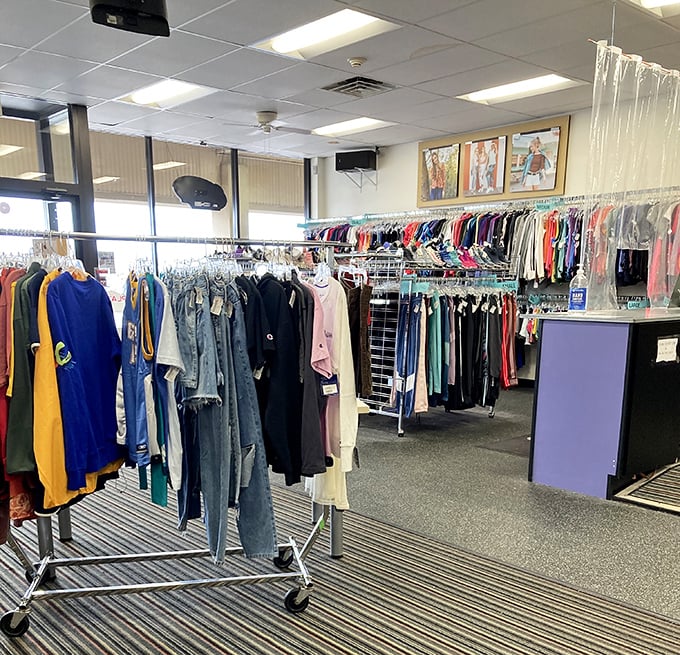 Racks organized by size and style—a revolutionary concept that spares you from the "find the needle in the haystack" experience of typical thrift stores.