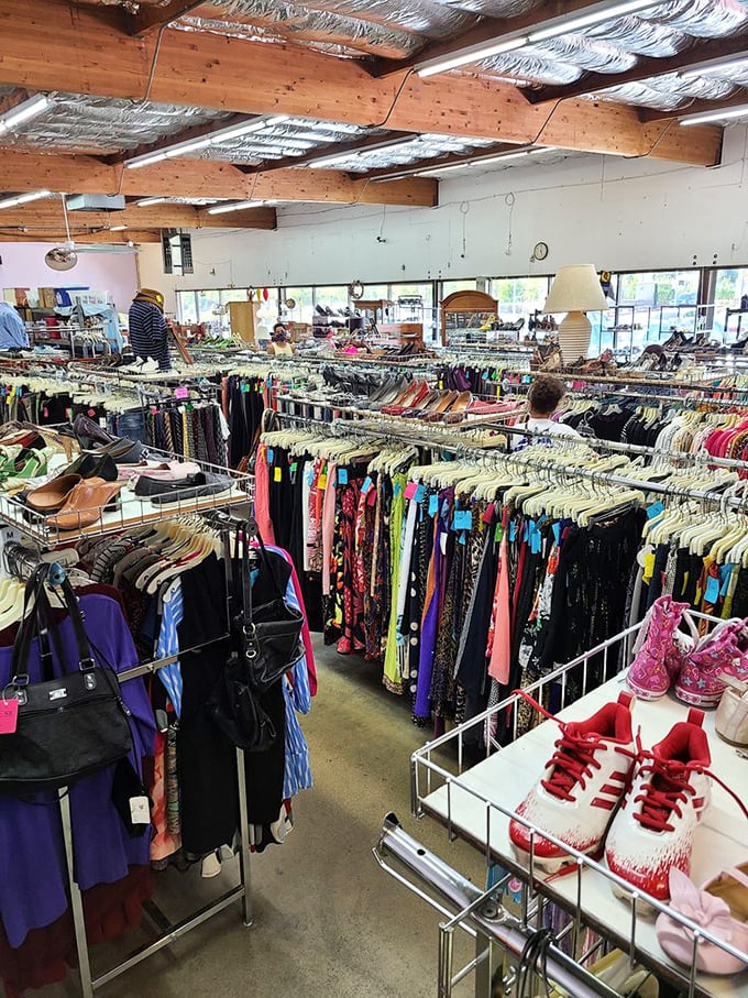 Racks upon colorful racks stretching toward the horizon—a textile sea where fashion from every decade waits to be rediscovered.