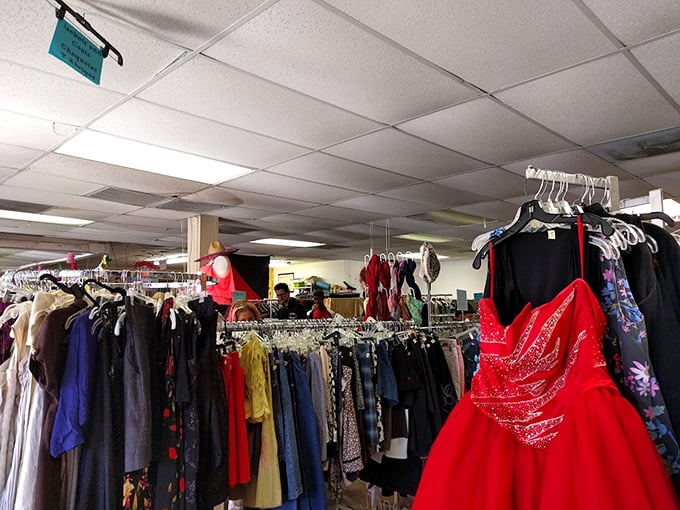 Fashion archaeology at its finest—racks upon racks of potential style treasures where vintage-hunters can strike gold without breaking the bank.