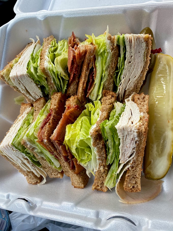 Behold the architectural marvel that is Pann's club sandwich—layers of fresh turkey, crisp bacon, and veggies creating the skyscraper of satisfaction.