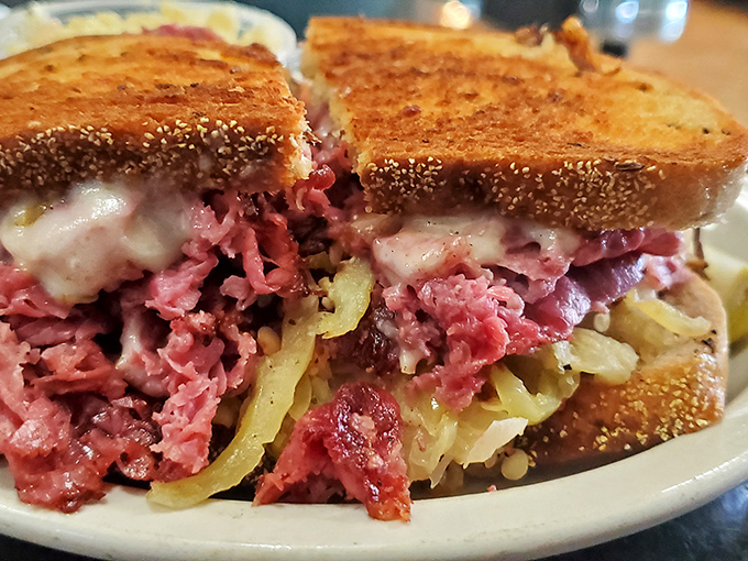 This towering corned beef masterpiece makes other sandwiches look like they're not even trying.