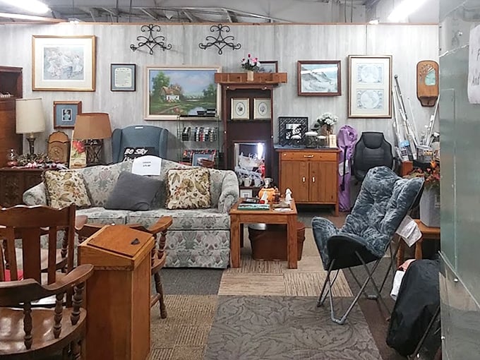 A living room vignette that could be straight from Grandma's house—minus the plastic-covered sofa and constant offers of food.