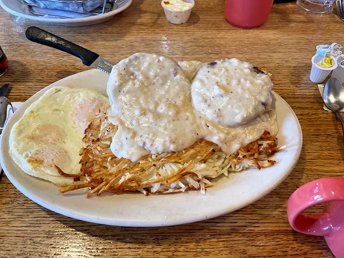 Biscuits and gravy that would make your grandmother both proud and jealous. Those crispy hash browns are the supporting actors who steal the show.