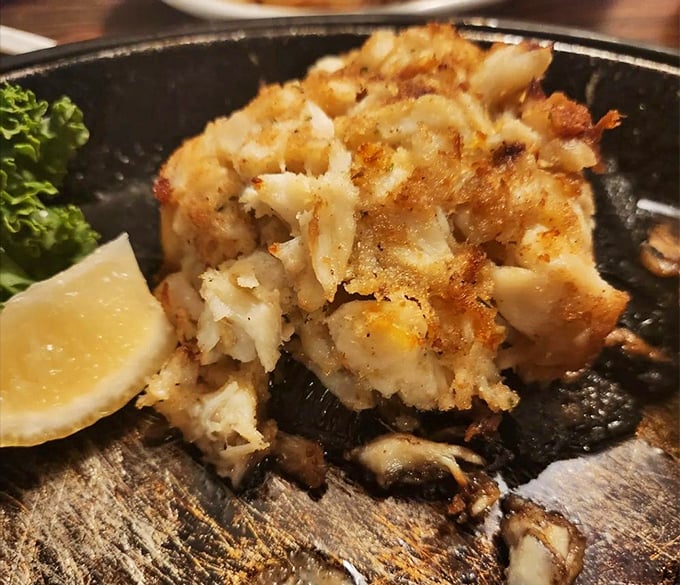 Behold the crab cake of your dreams—more sweet lump crab than binding, like the seafood equivalent of hitting the lottery.