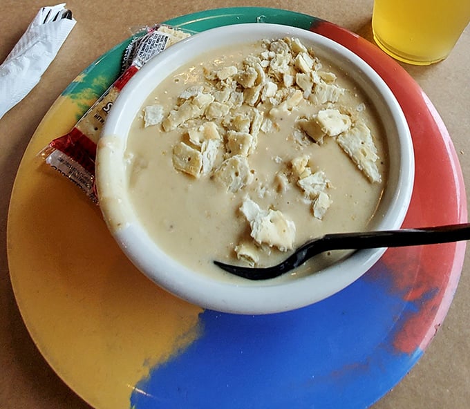 Cream of crab soup so rich it should have its own investment portfolio. Those lumps of crab meat aren't just ingredients—they're the main characters.