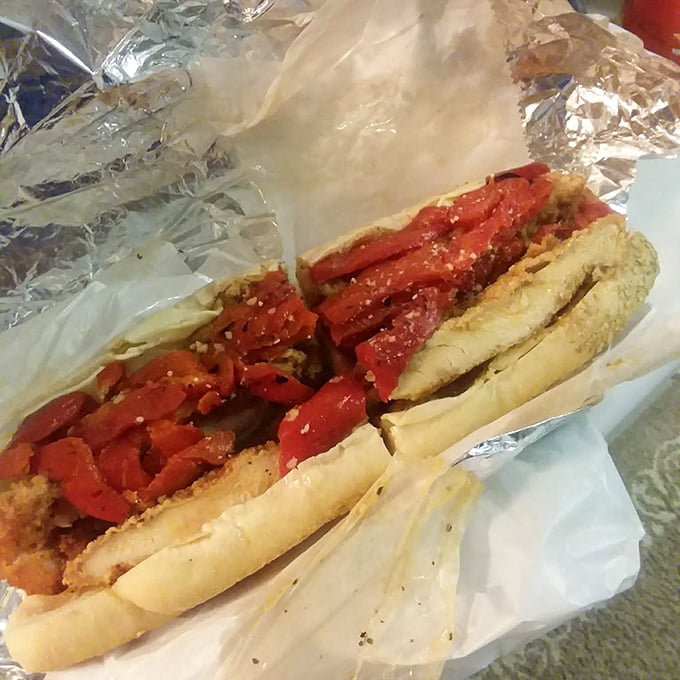 Behold the chicken cutlet sandwich in all its glory—roasted peppers adding that sweet-smoky kiss that makes you close your eyes with each bite.
