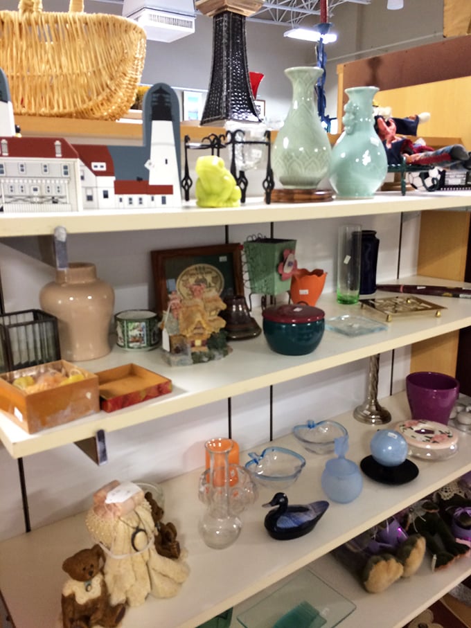 Miniature Eiffel Towers, delicate vases, and whimsical figurines—this shelf is where random objects become someone's perfect "I can't believe I found this!" moment.