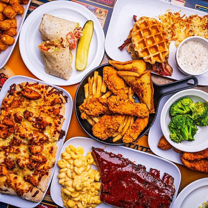 Food that doesn't just fill the plate but conquers it. This spread would make a buffet blush with its generous portions.