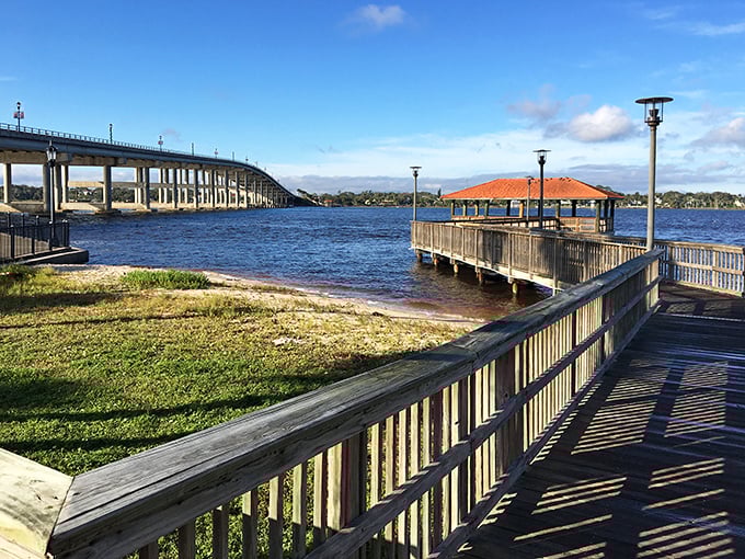 Where river meets sky—this peaceful fishing dock offers front-row seats to Florida's daily watercolor show, no reservation required.