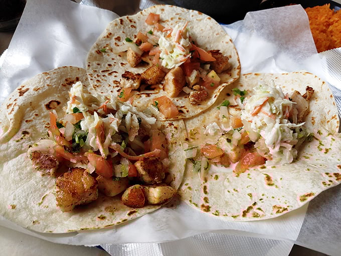 Fish tacos so fresh they might have been swimming this morning – crispy, flaky perfection topped with slaw that brings the crunch factor.