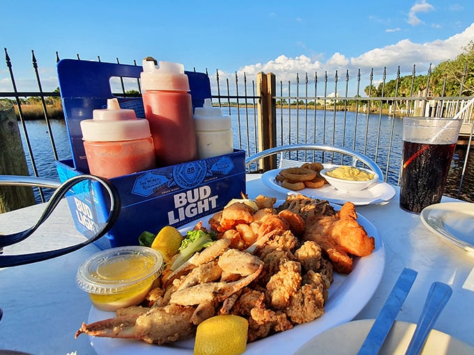 Waterfront dining with a fisherman’s platter that answers the eternal question: why choose just one type of seafood when you can have them all?