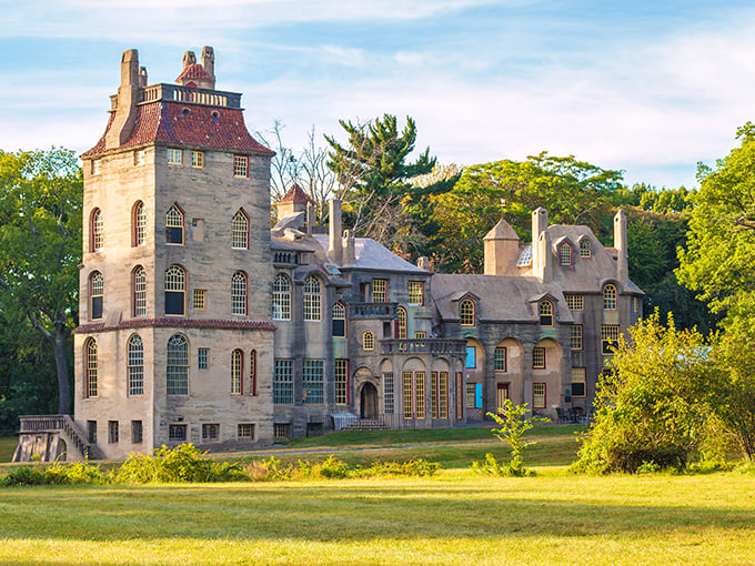 Fonthill Castle stands as Henry Mercer's concrete masterpiece, where no two windows are alike and every corner tells a story. Eccentric architecture at its finest!