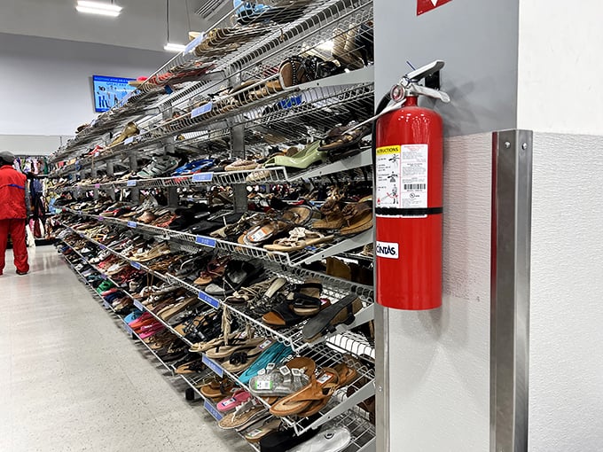 Shoe paradise or footwear purgatory? Either way, someone's perfect pair is hiding in this magnificent wall of previously-loved soles.