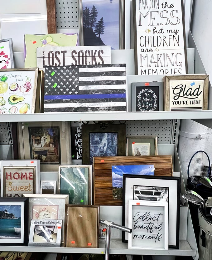 Wall art that speaks volumes without breaking the bank. That "Lost Socks" sign is basically the unofficial anthem of laundry rooms everywhere.