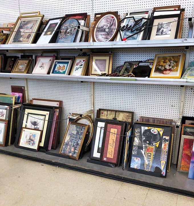 Wall-to-wall memories in frames—someone's discarded art becomes your statement piece for less than the cost of dinner out.