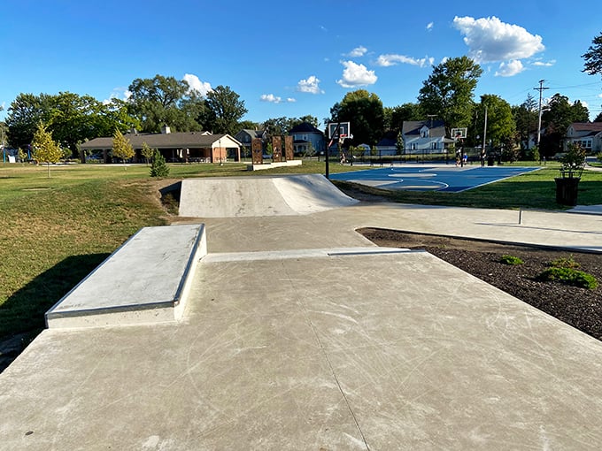 Franklin Park's skate features would make Tony Hawk nod appreciatively—proof that small towns know how to keep both kids and their cool factor.