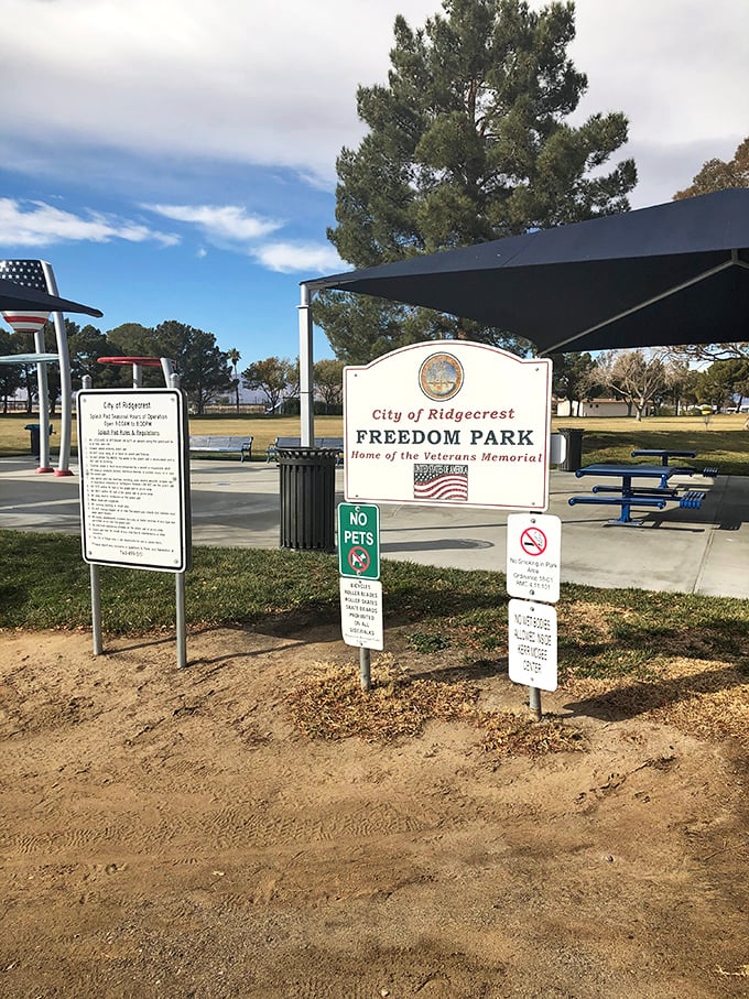 Freedom Park lives up to its name with wide open spaces and a tribute to veterans—the perfect spot for contemplation under Ridgecrest's endless blue canopy.