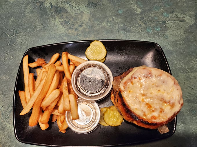 Behold the legendary French Onion Burger in all its glory—where caramelized onions and melted Swiss create a symphony that Mozart would have ordered.