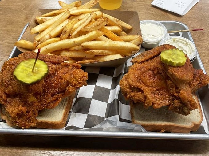 Fried chicken sandwiches that make you question all your previous chicken relationships. Those pickles aren't garnish—they're essential supporting actors.
